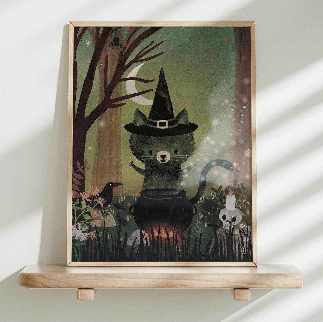 The Cauldron Print | Print 21x30 | Cat Art | Cat Painting | Woodland ...