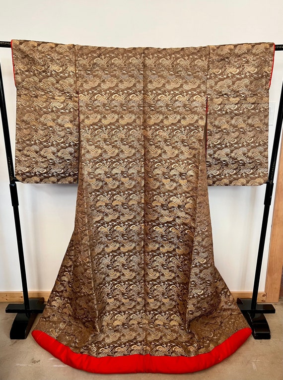 Japanese Antique Wedding Kimono Uchikake Obi Silk Bro… - Gem