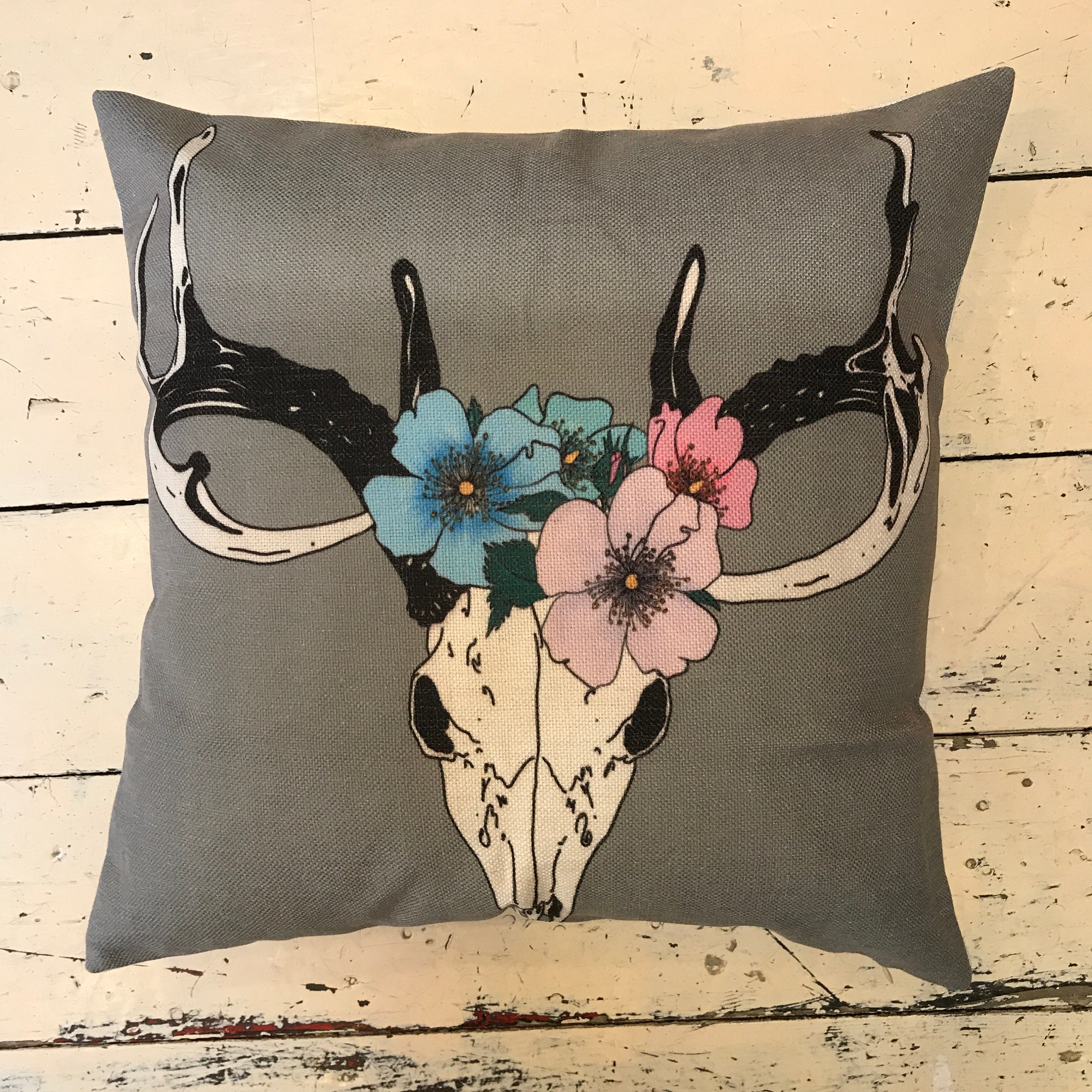 Stag Skull and Flowers Cushion Cover - Etsy