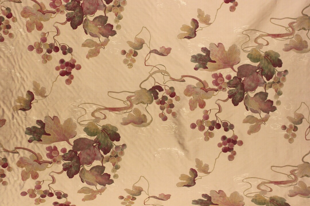 SILK FABRIC, High End Silk Printed Fabric, Grapes W/leafs Print, Use ...