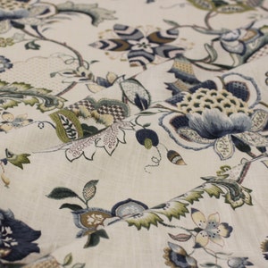 Fabric Jacobean Floral Blue, by Country Curtains, Linen Fabric- for ...