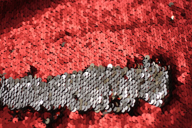 Mermaid Reversible Fabric Matt Red & Silversparkle Sequins | Etsy