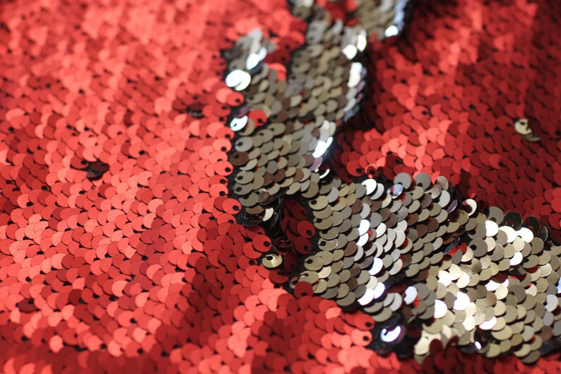 Mermaid Reversible Fabric Matt Red & Silversparkle Sequins | Etsy