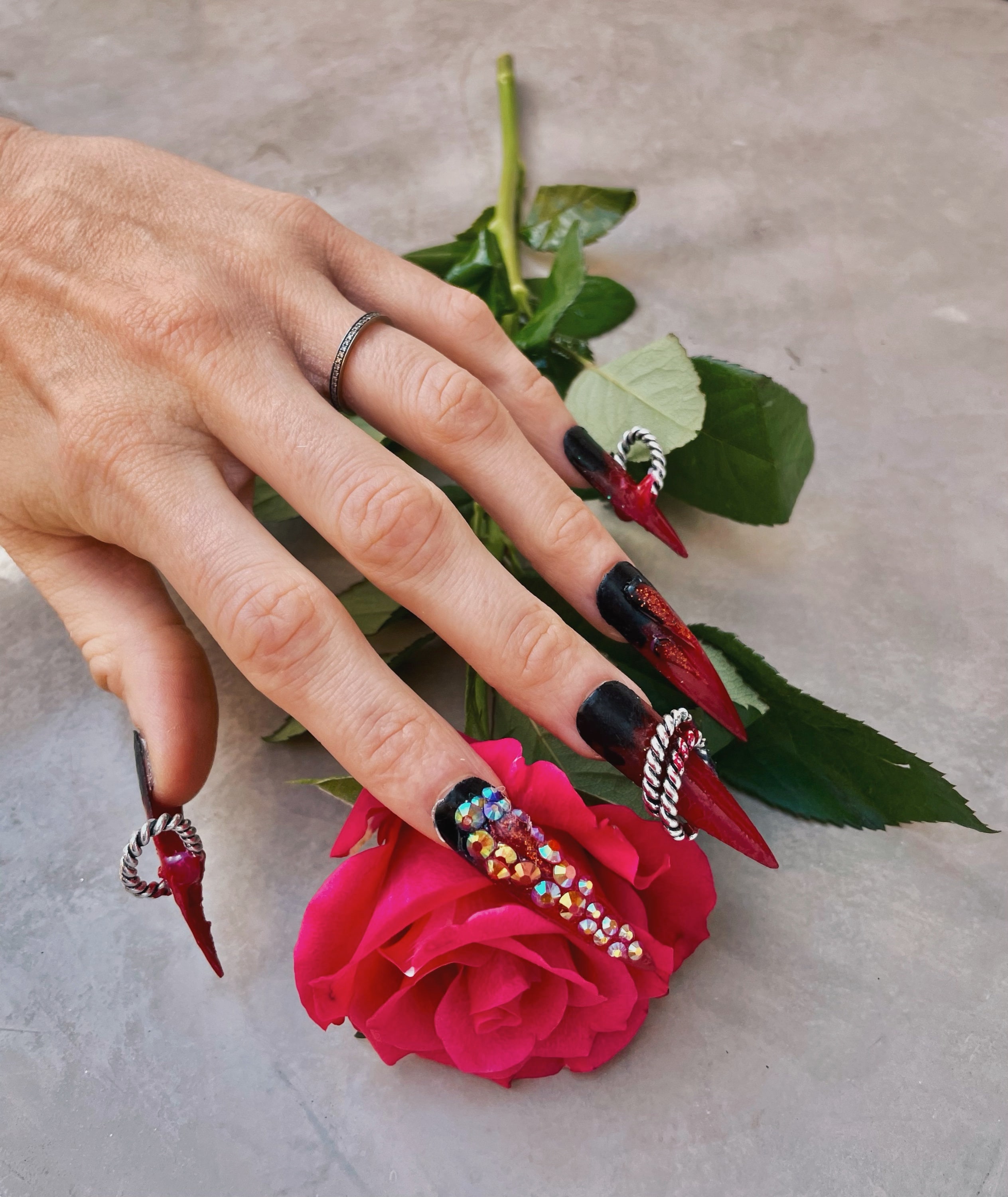 Vampire Nail Art,press on Nails, Morticia Adams Nails, Avant Garde ...