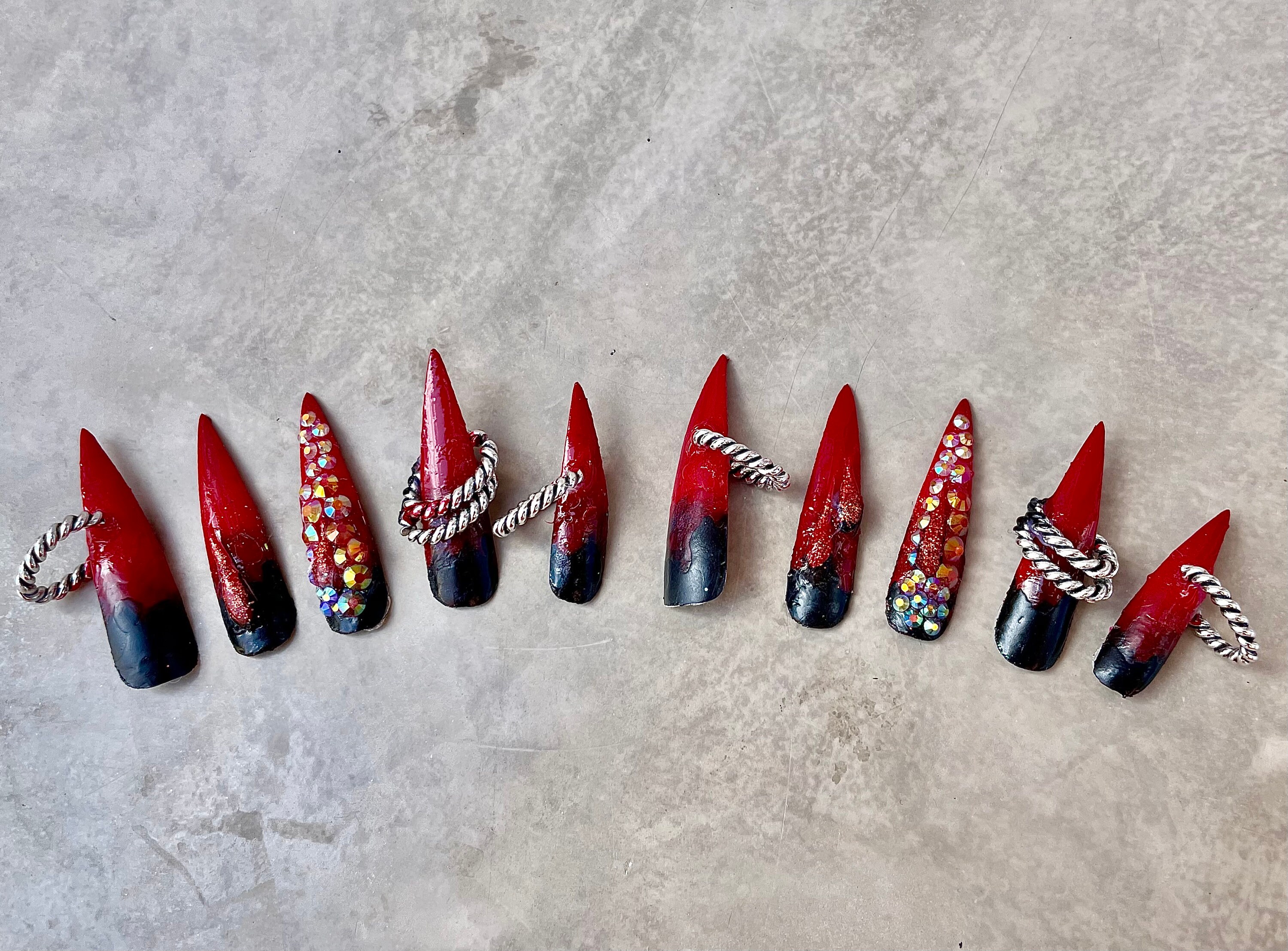 Vampire Nail Art,press on Nails, Morticia Adams Nails, Avant Garde ...