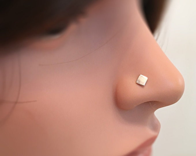 Geometric Nose Stud, Silver Nose Stud, Tiny Nose Stud, Square Nose Stud ...