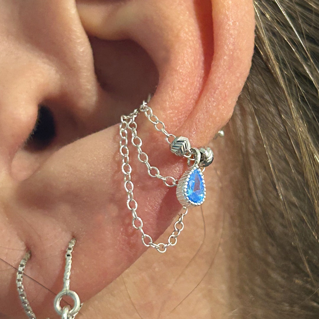 Helix Chain Silver, Draping Chain Earring, Piercing Chain Silver ...