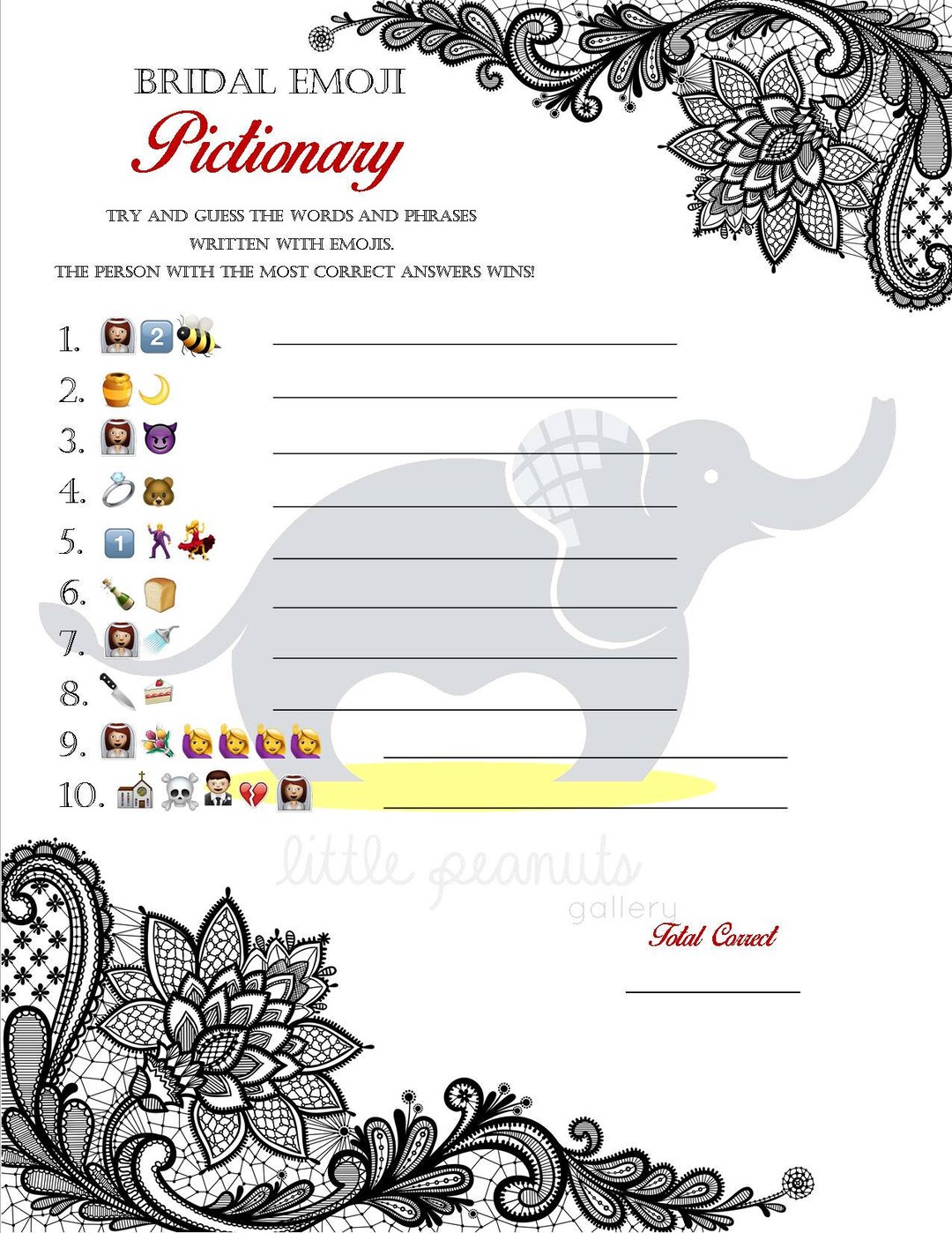 Brodal Shower Emoji Pictionary Black Lace - Etsy