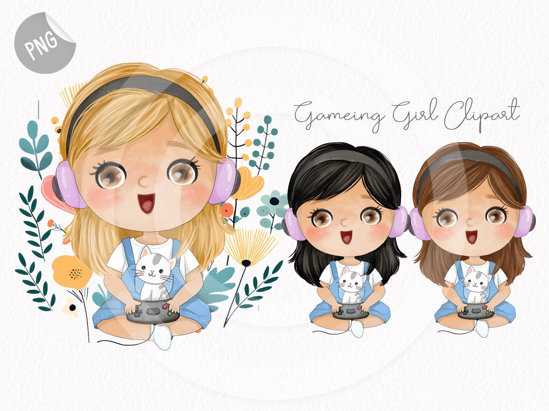 Cute Gamer Girl Set Instant Download PNG File 300 Dpi - Etsy