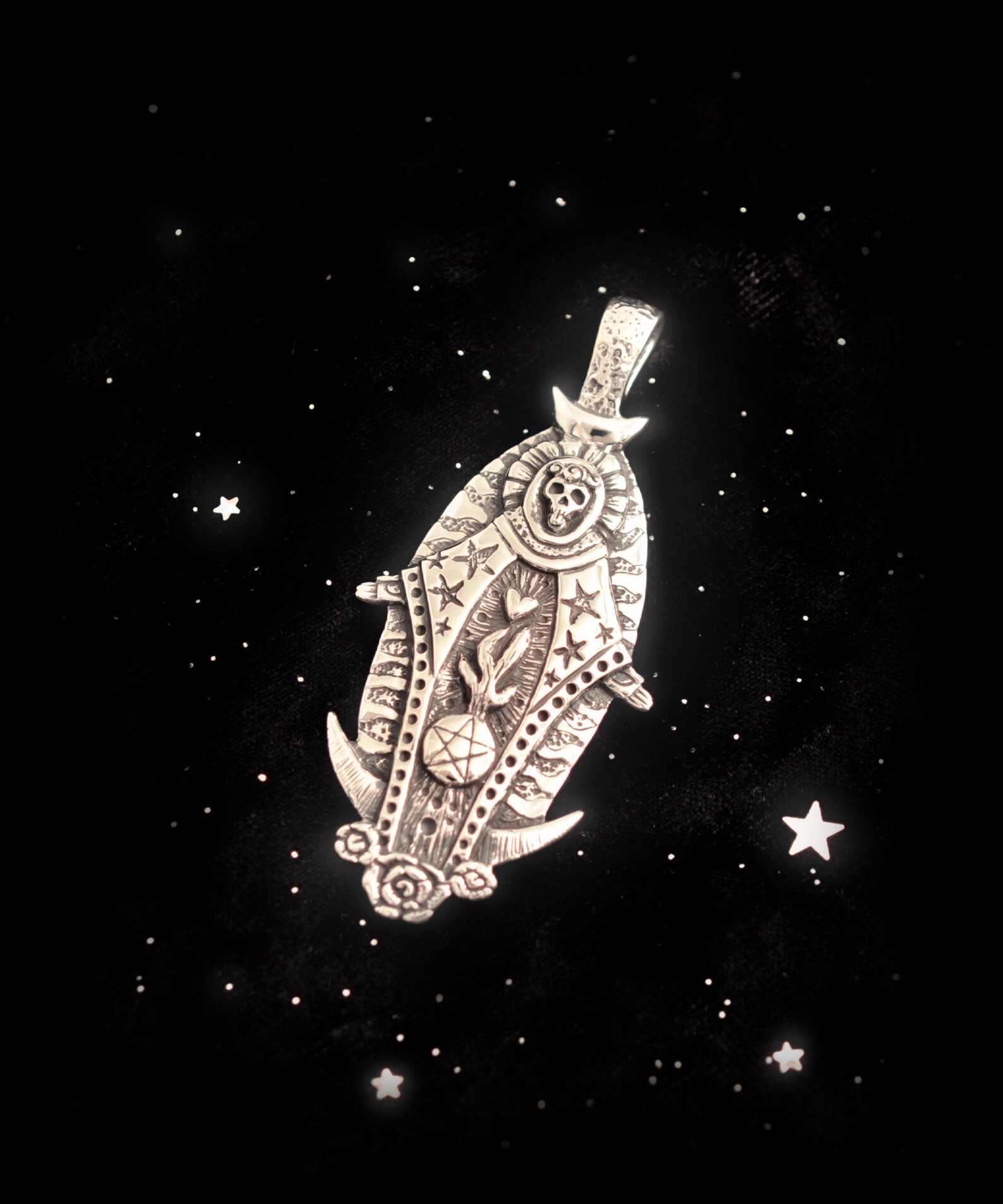 Santa Muerte Pendant, 925 Sterling Silver, Wicca, Day of the Dead ...
