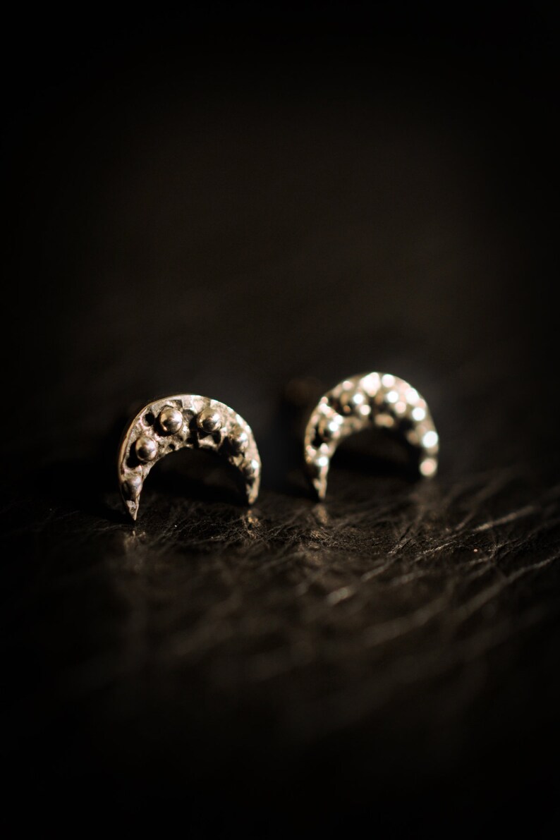 Waning Crescent Moon Stud Earrings 925 Sterling Silver - Etsy