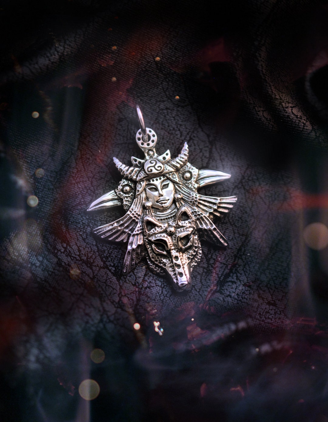 Morrigan Warrior Goddess Pendant — Celtic Raven, Wolf Witch Talisman in ...