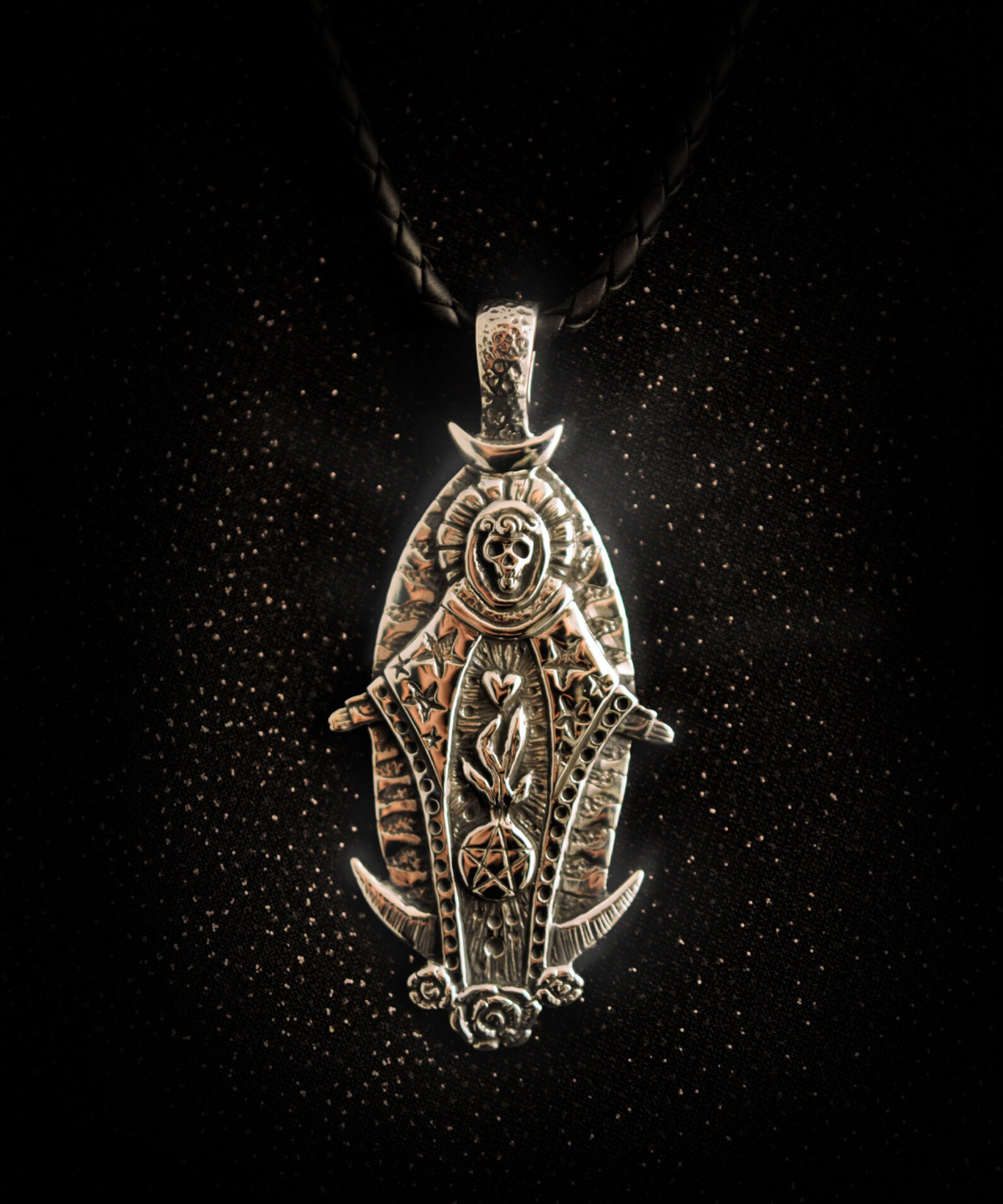 Santa Muerte Pendant, 925 Sterling Silver, Wicca, Day of the Dead ...