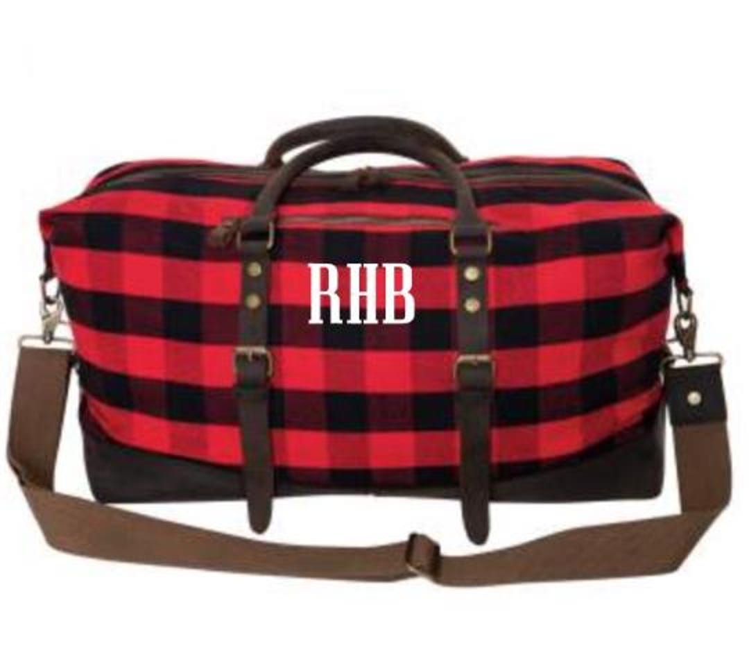 Buffalo Plaid Weekender Travel Duffel Bag Personalized Groomsmen Gift ...