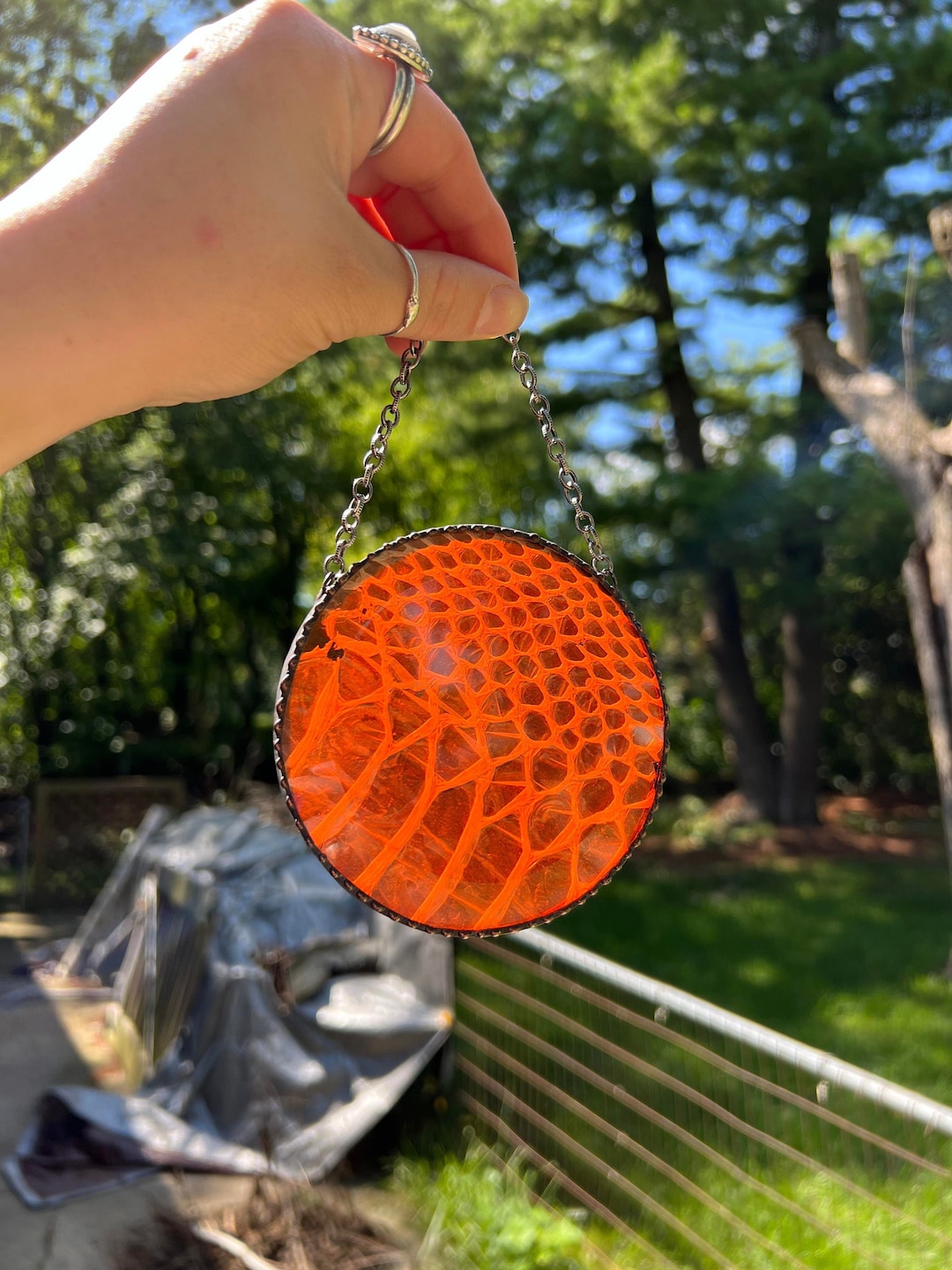 Stained Glass Suncatcher Circle Decorative Soldering Orange Glass Snake ...