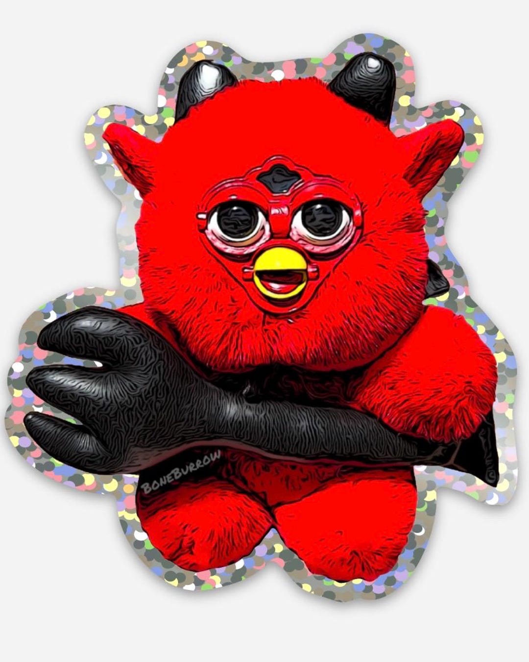Glitter Vinyl Sticker | Furby-inspired Oddbody | Custom OOAK Design | Boneburrow | Devil - Etsy