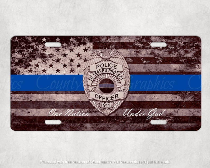 American Flag Police License Plate - Public Safety Vanity Plate ...