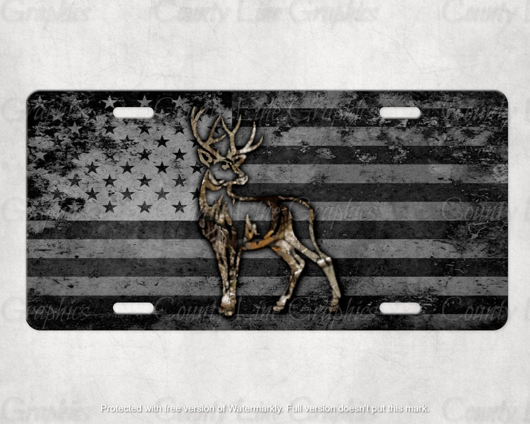 American Flag License Plate - Camouflage Deer Graphic Vanity Plate ...