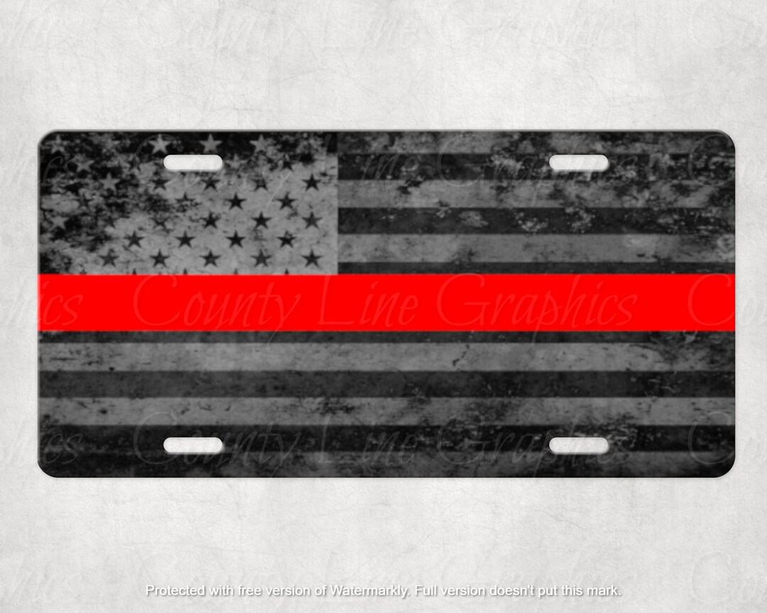 Firefighter, Fireman License Plate - Red Line Auto Car Tag - Public ...
