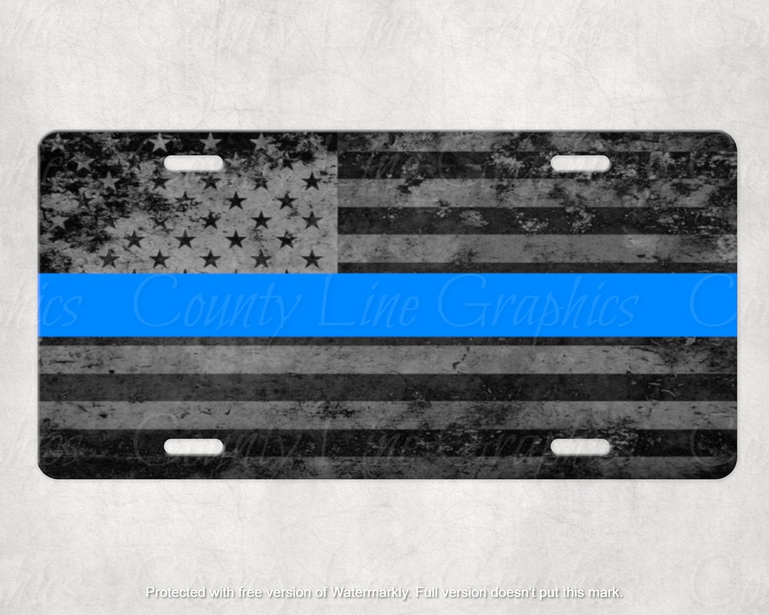 Police Officer License Plate - Blue Line Auto Car Tag - Public Safety ...