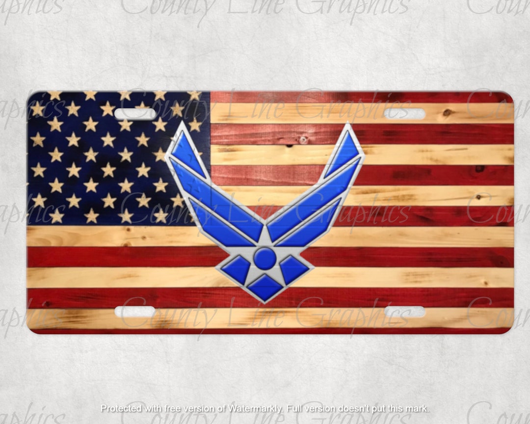 USAF Air Force License Plate - American Flag Military Wood Grain Plate ...