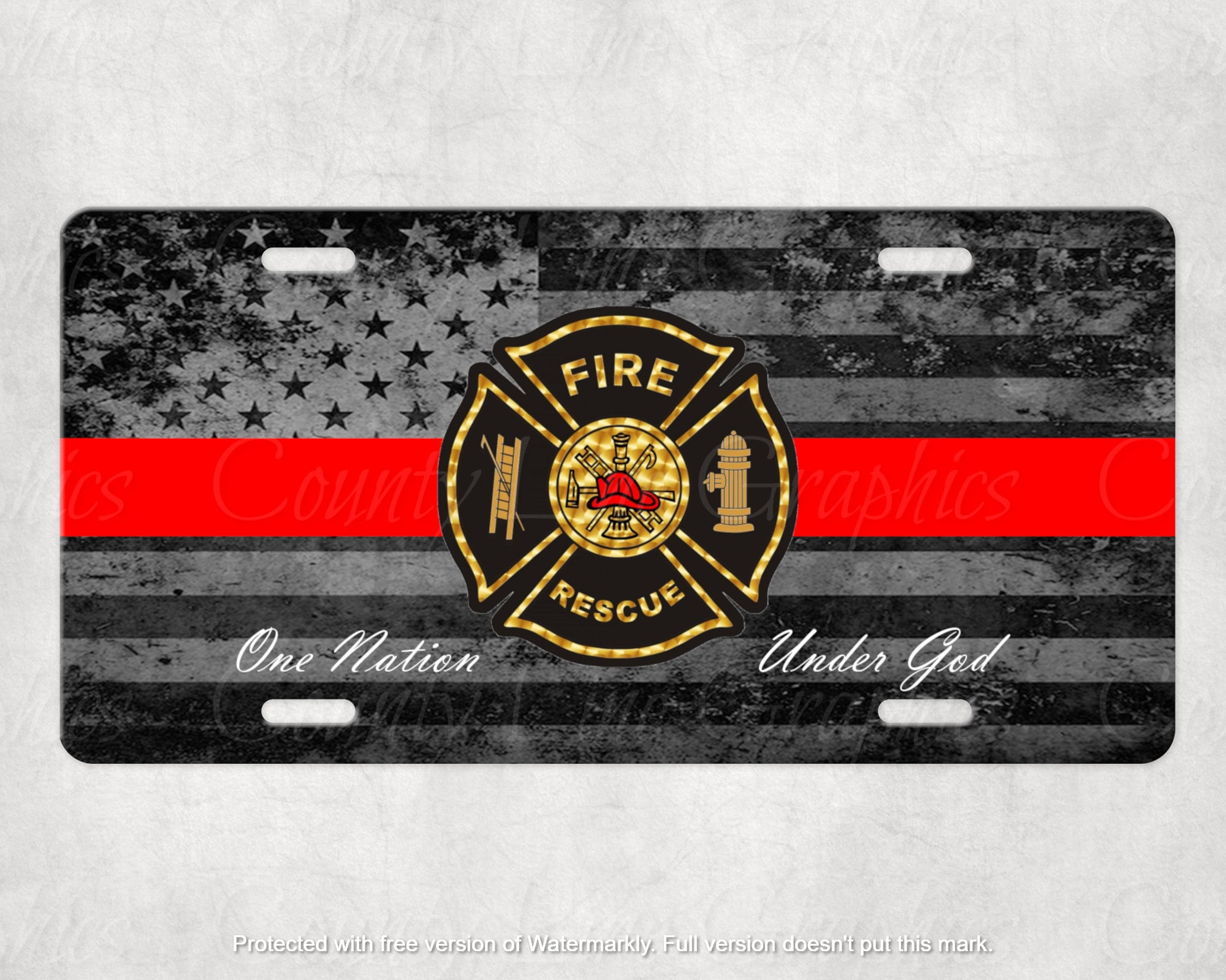American Flag Firefighter, Fireman License Plate - Public Safety Vanity ...