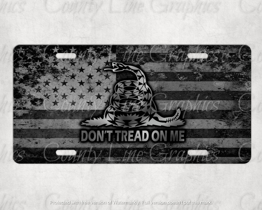Distressed American Flag License Plate - Muted Gray Don't Tread on Me ...