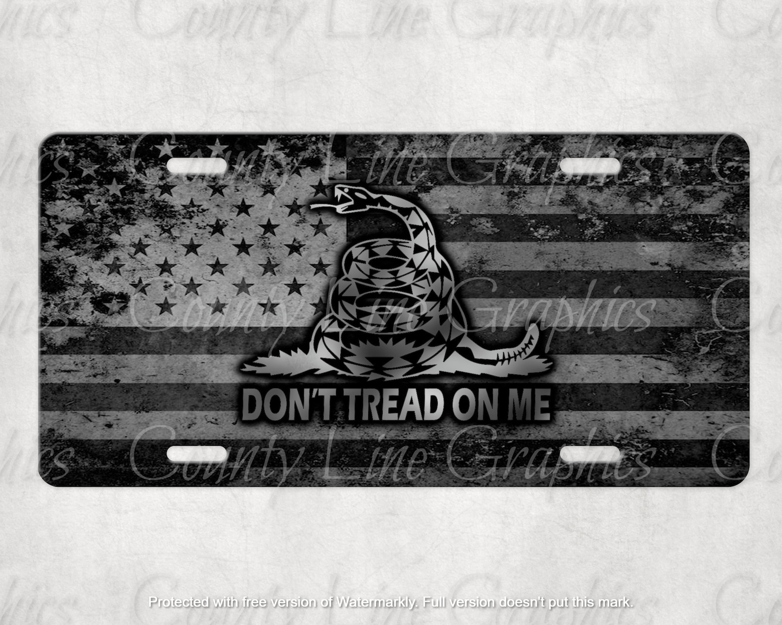 Distressed American Flag License Plate - Muted Gray Don't Tread on Me ...