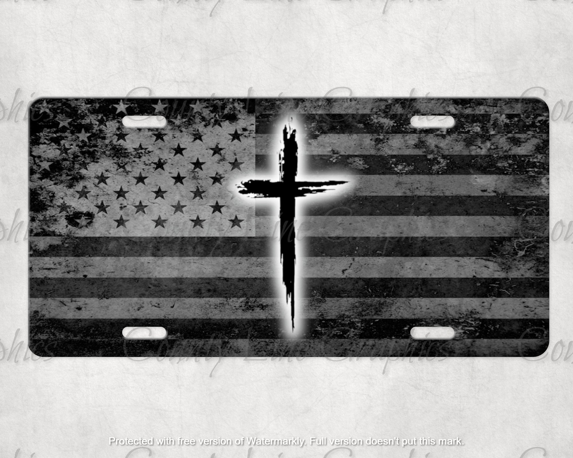 American Flag License Plate Black Distressed Cross Graphic - Etsy