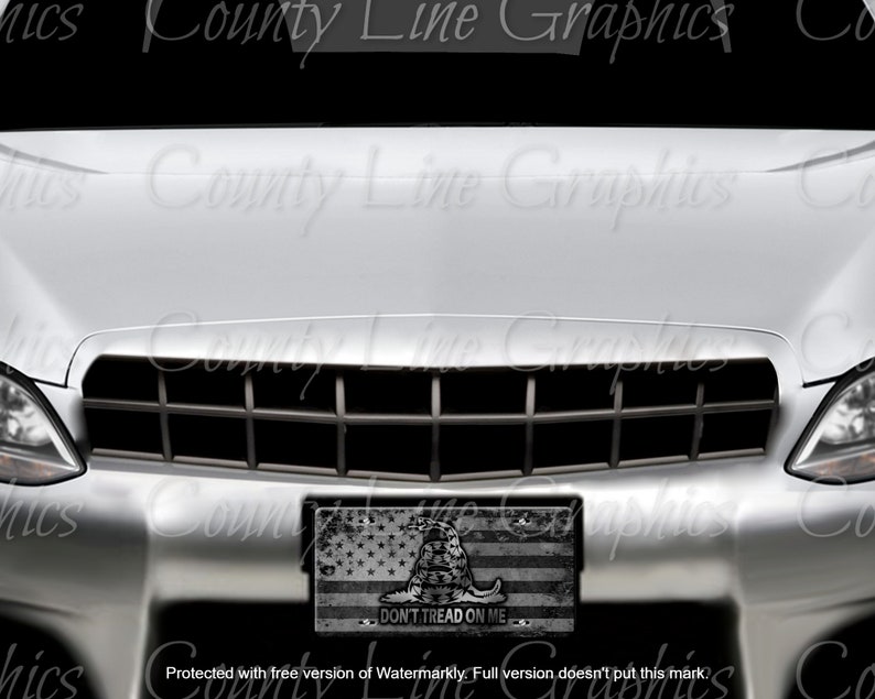 Distressed American Flag License Plate - Muted Gray Don't Tread on Me ...