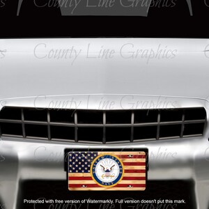 USN Navy License Plate - American Flag Military Wood Grain Plate - Navy ...
