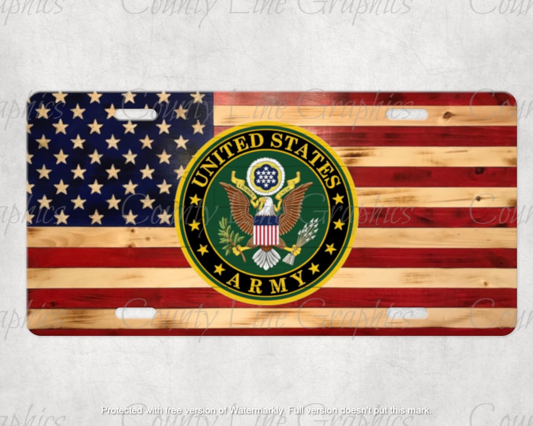 United States Army License Plate - American Flag Military Wood Grain ...
