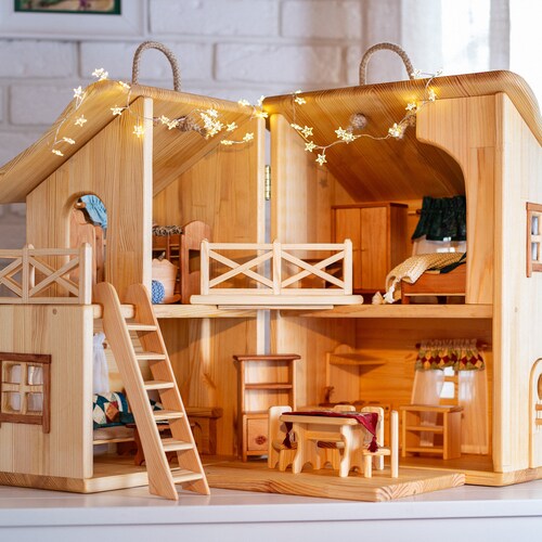 Handmade Wooden Dollhouse With Furniture | Etsy