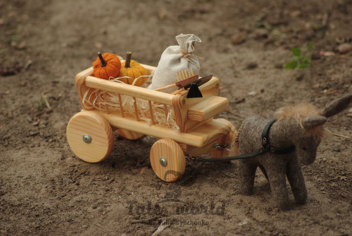 Stuffed Animal Donkey With Wood Cart Supernatural Gifts - Etsy