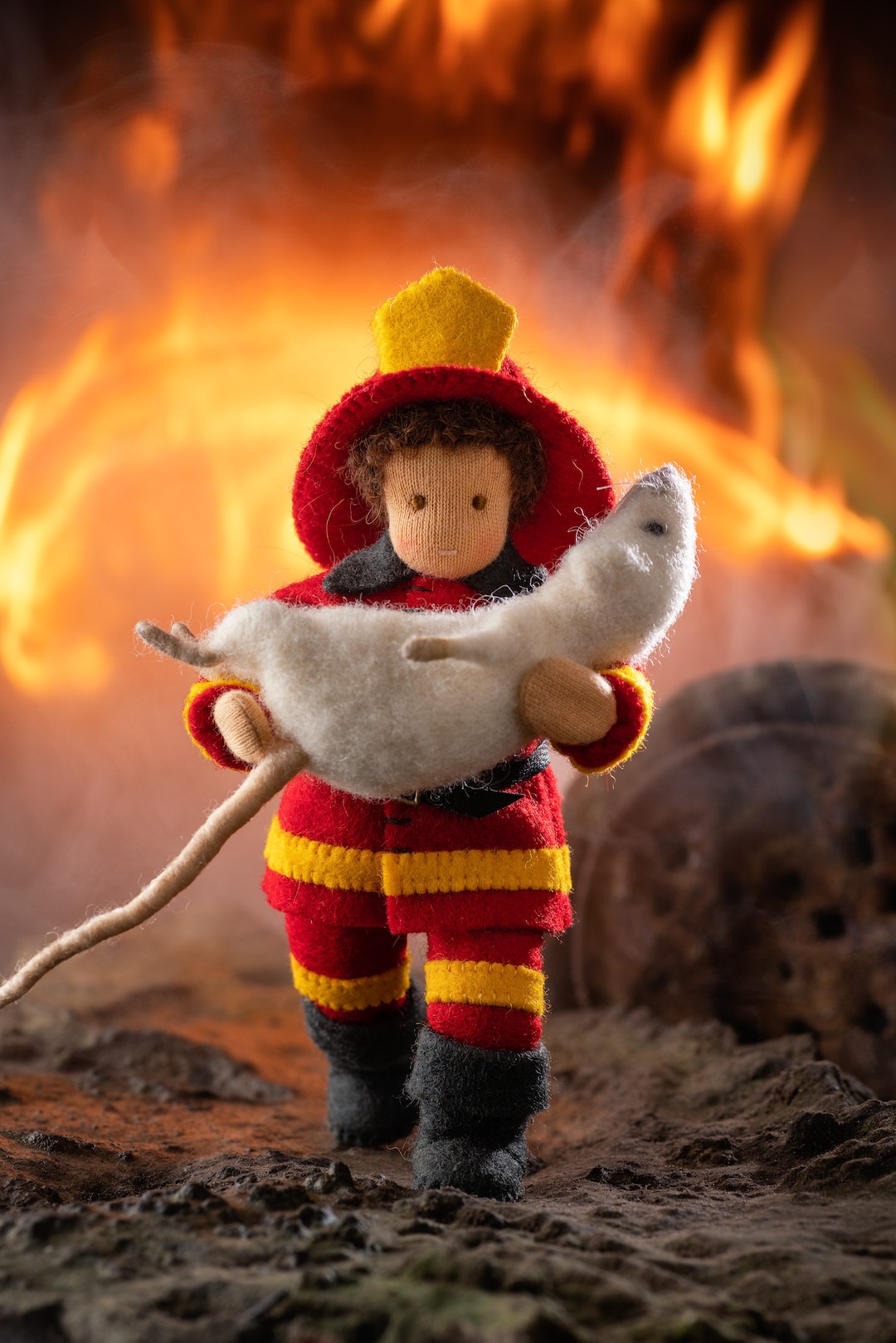 Waldorf Firefighter Doll: Handmade OOAK Art Doll, Eco-friendly Hero ...