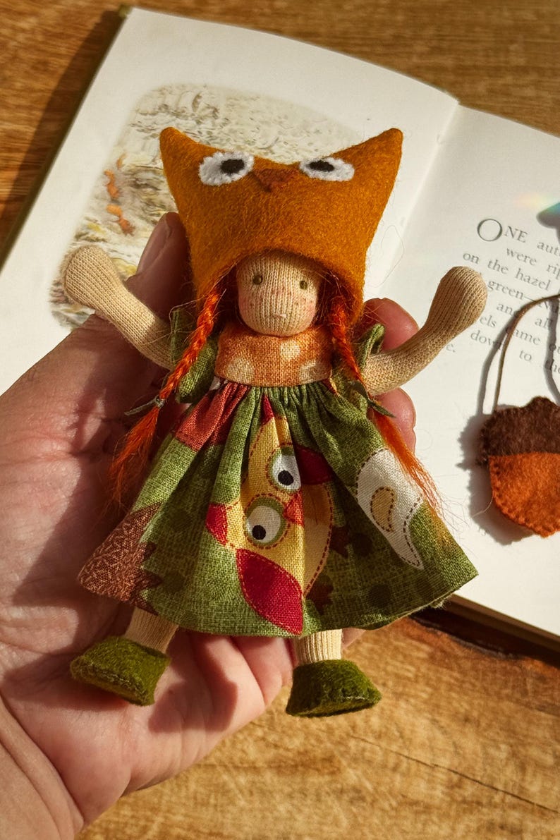 Waldorf Pocket Owl Doll – Handmade Poseable Toy With Acorn Bag (11 Cm ...