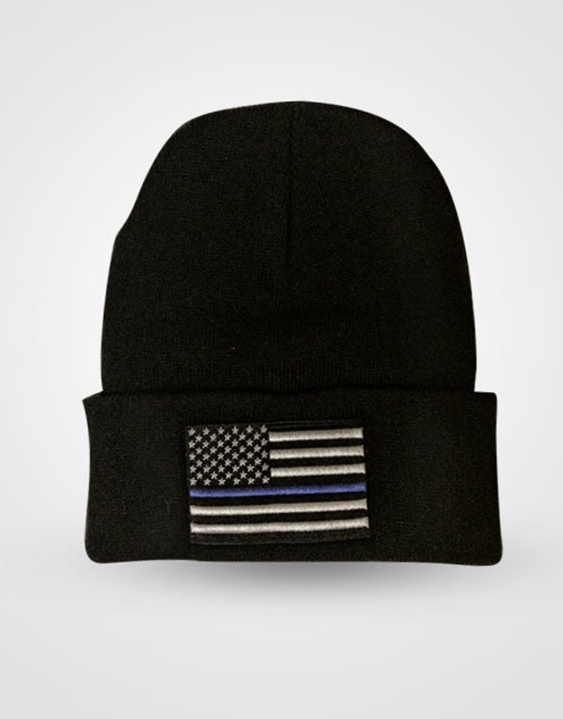 Thin Blue Line Beanie/skull Cap or Cuff Knit Hat Black Support - Etsy
