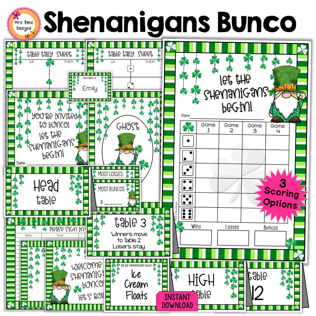 St. Patrick's Day Gnome Bunco Scorecards Party Bundle (digital Download ...