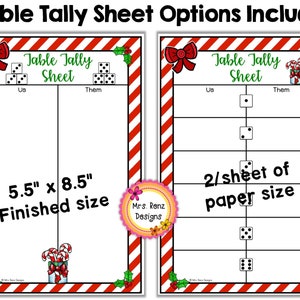 Christmas Bunco BUNDLE 27pgs Candy Cane Theme Scorecards Tally Sheets ...