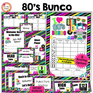80s Bunco Bundle 27pgs Back To The 1980s Bunco Scorecards Table Tally