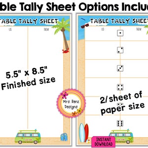 Beach Bunco Scorecards Party Bundle: Summer Surfing Theme (PDF Download ...