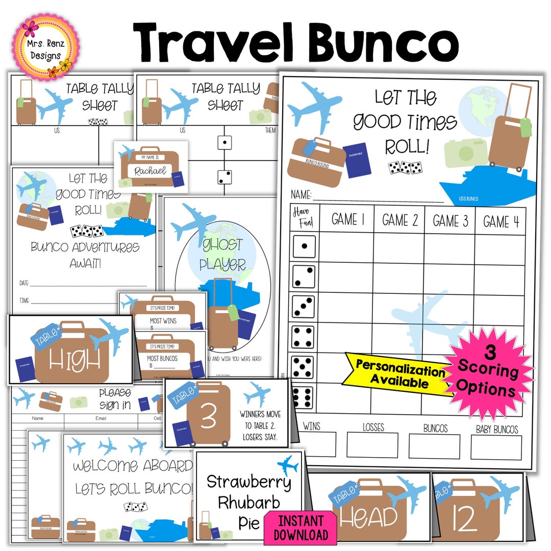 Travel Bunco Bundle 27pgs Cruise Ship Theme Bunco Score Sheets Tally ...