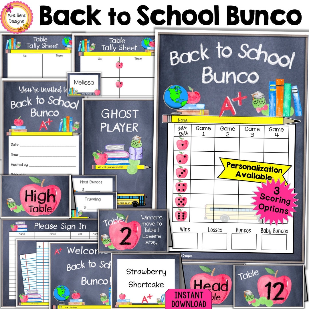 Back to School Bunco Bundle 27pgs September Bunco Score Sheets Table ...