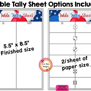 Patriotic Balloons Red White and Blue Bunco Bundle Scorecards Tally ...