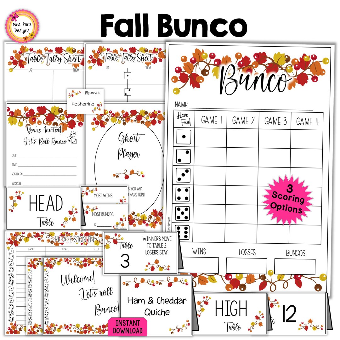 Fall Bunco BUNDLE 27pgs Autumn Bunco Score Cards Table Tally Sheets ...