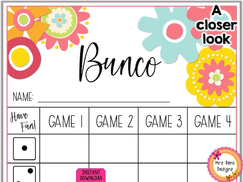 Fun Flowers Bunco Scorecards Tally Sheets Complete Bunco Bundle - Etsy
