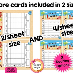 Beach Bunco Bundle Summer Surfing Theme Scorecards Tally Sheets ...