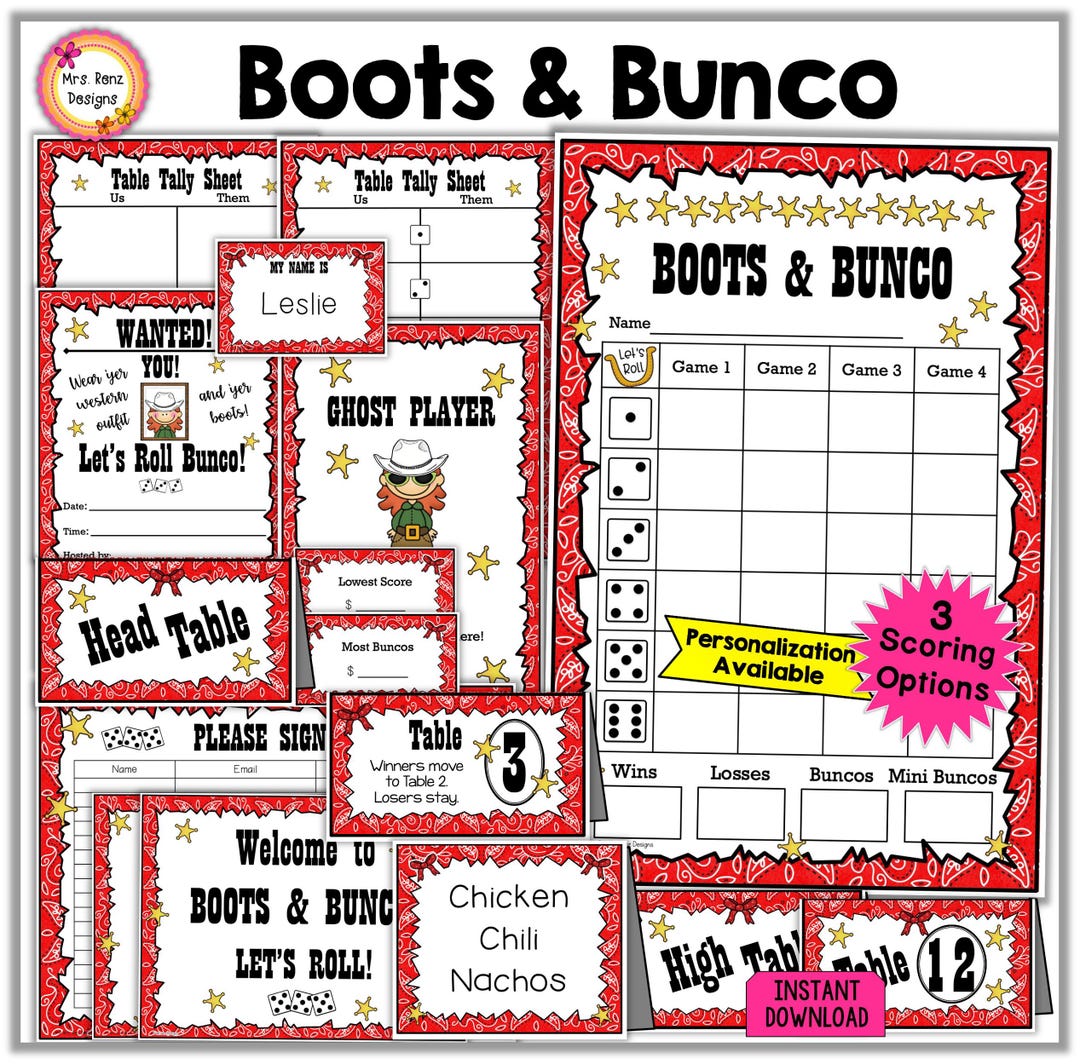 Western Themed Bunco Bundle Score Cards Tally Sheets Invitations Table ...