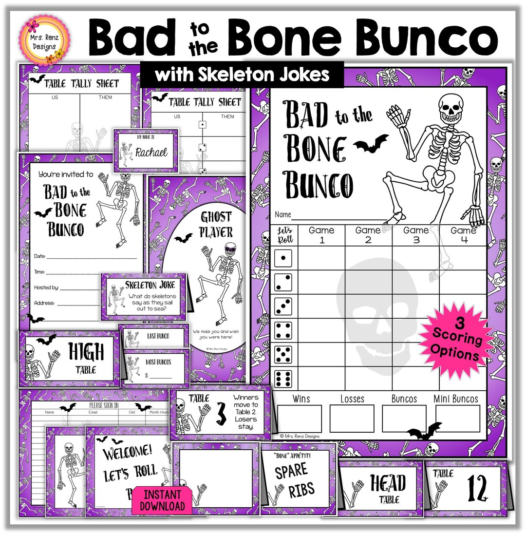 Halloween Bunco Bundle Plus Skeleton Jokes Bunco Scorecards Tally ...