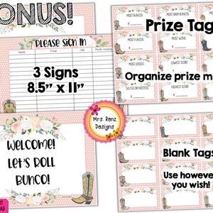 Country Western Themed Bunco 27pgs Bunco Scorecards Tally Sheets Table ...